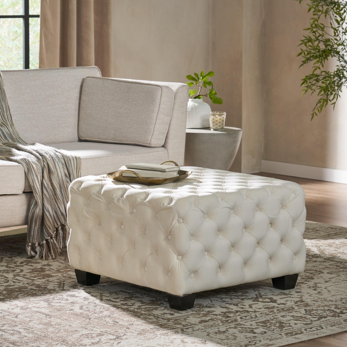 Click here for Streamdale Modern Glam Velvet Ottoman with Button-... prices