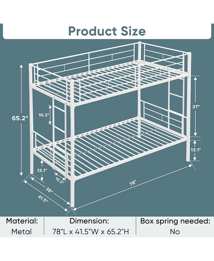 Mondawe Twin Over Twin Metal Bunk Bed,Metal Structure Bedframe with ...