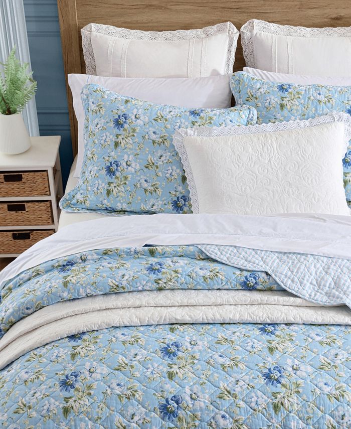 Laura Ashley Peony Garden Reversible 3 Piece Quilt Set, Full/Queen - Macy's