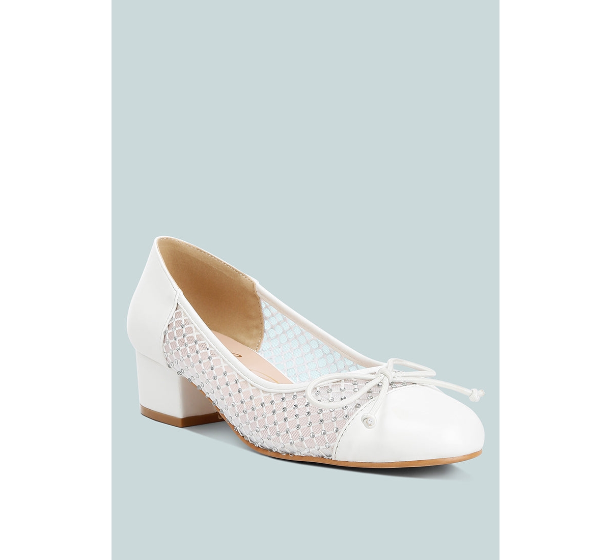 Click here for Tudum Rhinestone Detail Mesh Ballerinas - White prices