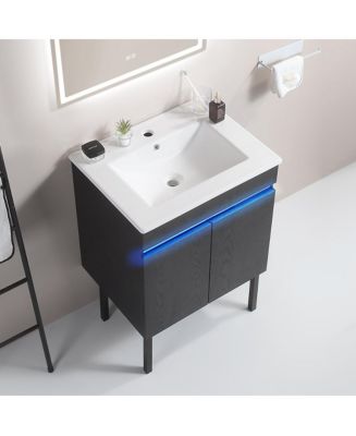 Simplie Fun Smart Modern Bathroom Vanity with Lights, Auto-Open Doors ...