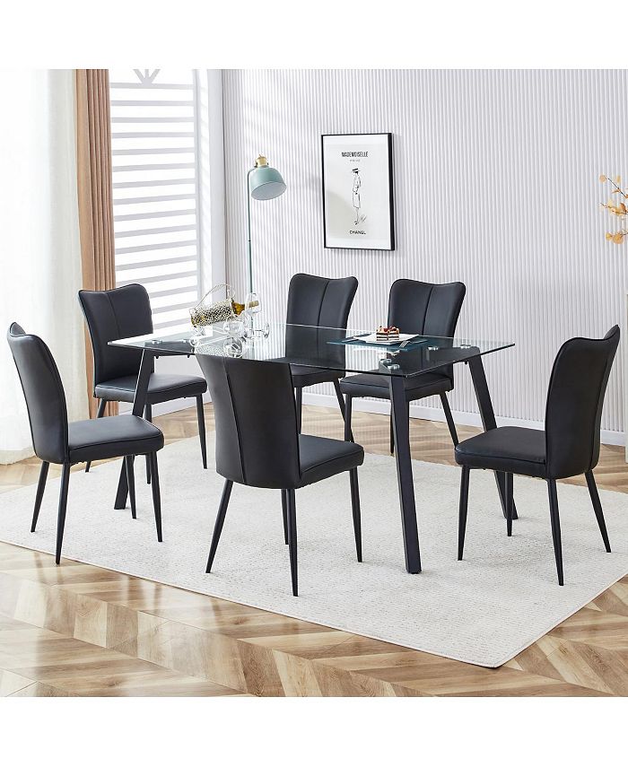 Simplie Fun Glass Dining Table Set with Black Chairs - Macy's