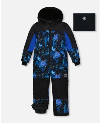 Deux par Deux Big Boys One Piece Technical Snowsuit Black Printed Storm ...