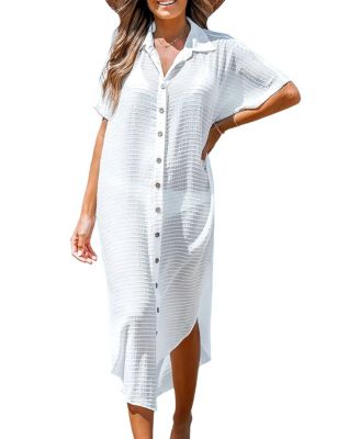 CUPSHE Women's White Collared Front Button Maxi Cover-Up - Macy's