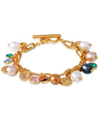 Gold Tone Multicolor Crystal Imitation Pearl Charm Bracelet