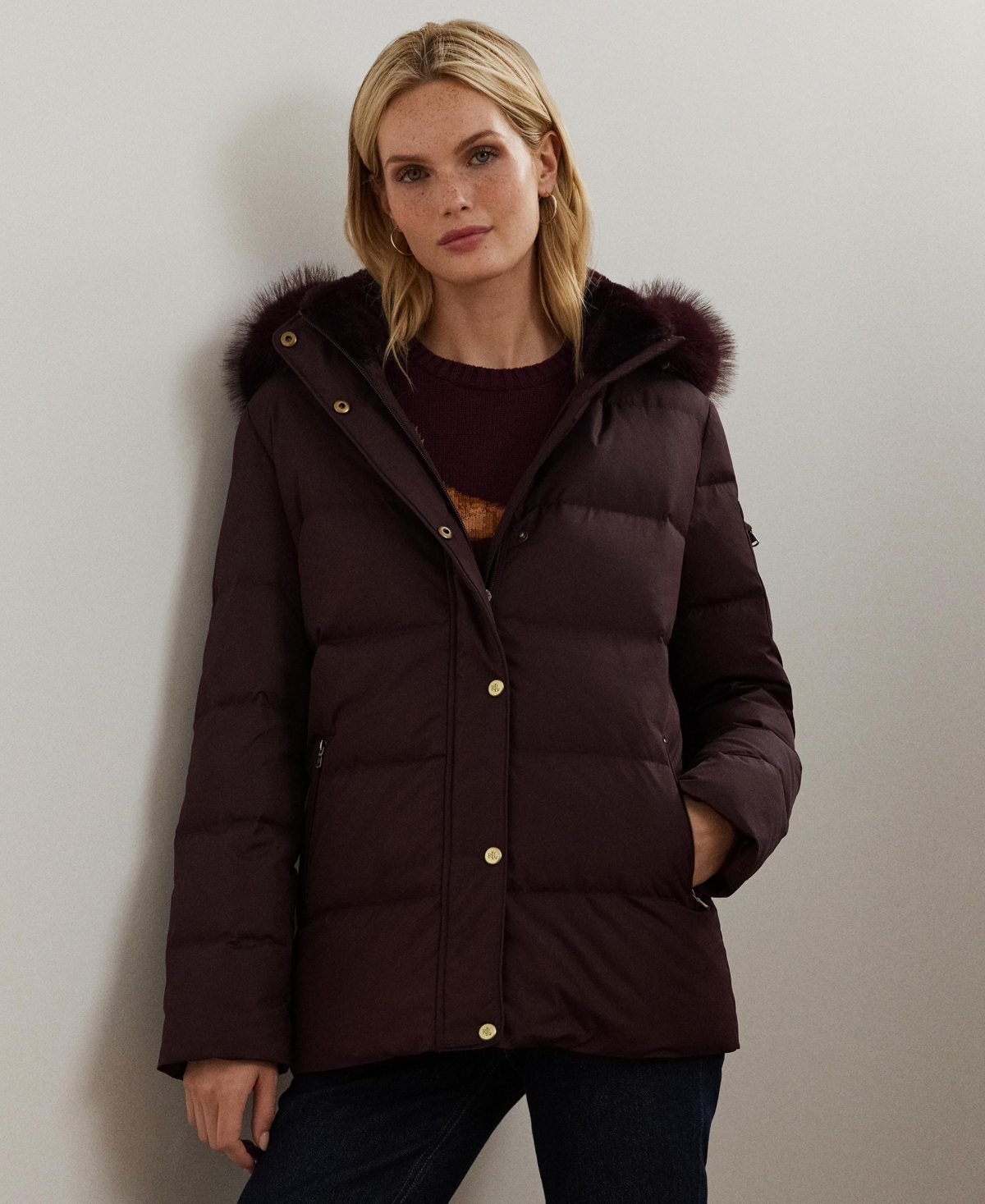 Click here for Lauren Ralph Lauren Womens Faux-Fur Hooded Puffer... prices