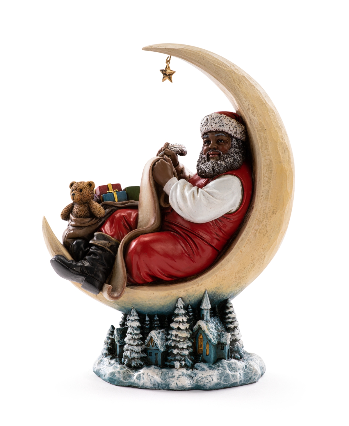 Click here for Napco African American Santa in Moon - Red  White... prices