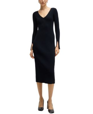 BOSS by Hugo Boss Women's Ribbed-Knit V-Neck Dress - Macy's