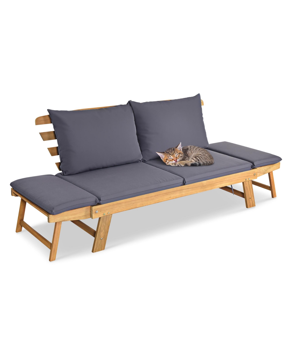 Click here for Gymax Adjustable Patio Sofa Daybed Acacia Wood Fur... prices