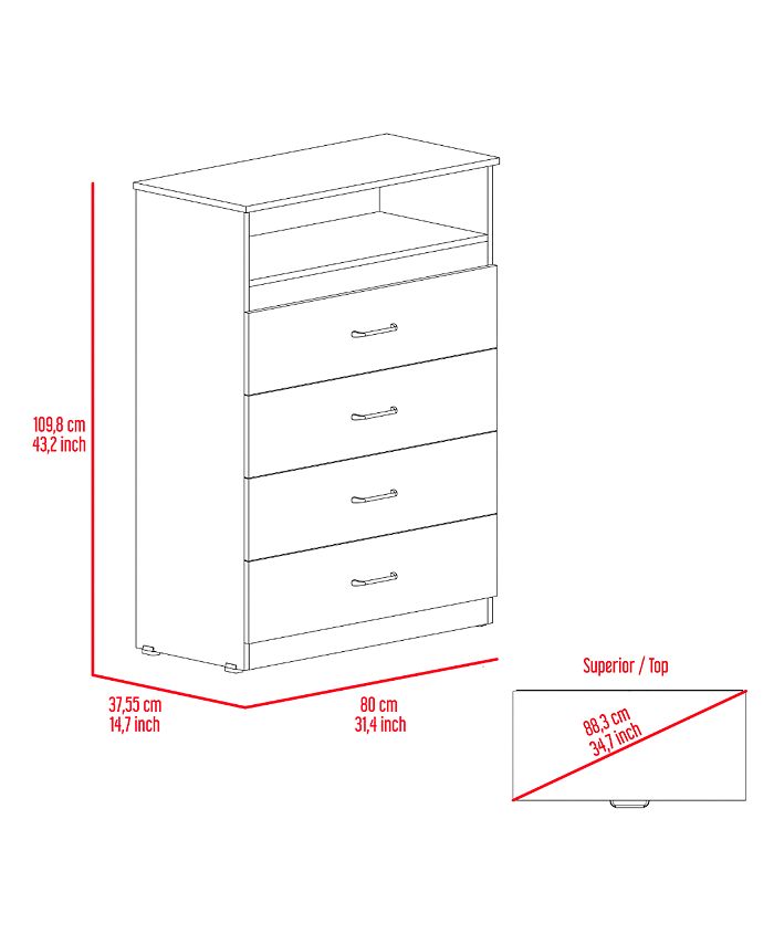 FM FURNITURE Atenas melamine chest of drawers, four drawers with metal ...
