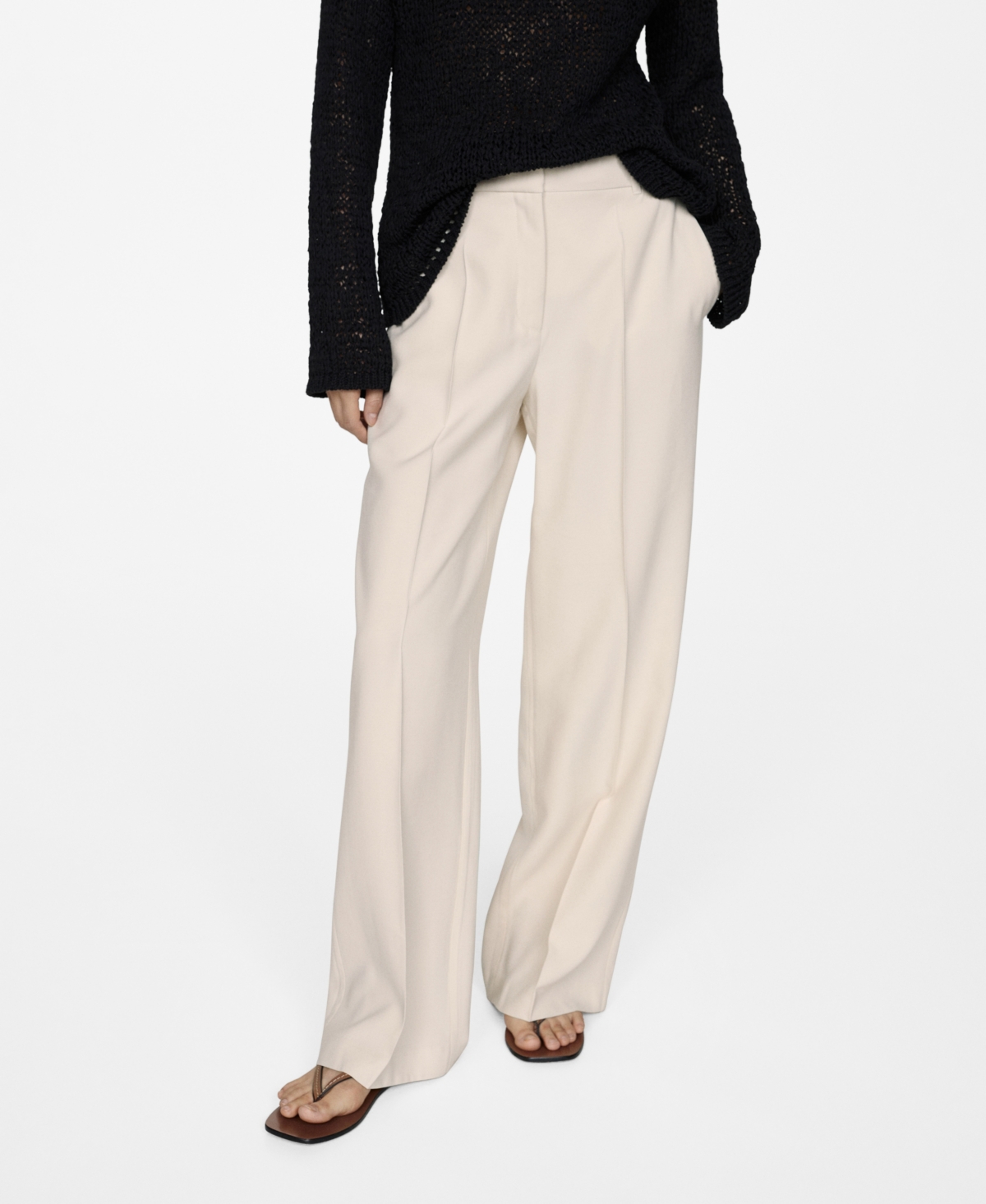 Click here for Mango Womens Wide Leg Pleated Pants - Ecru prices