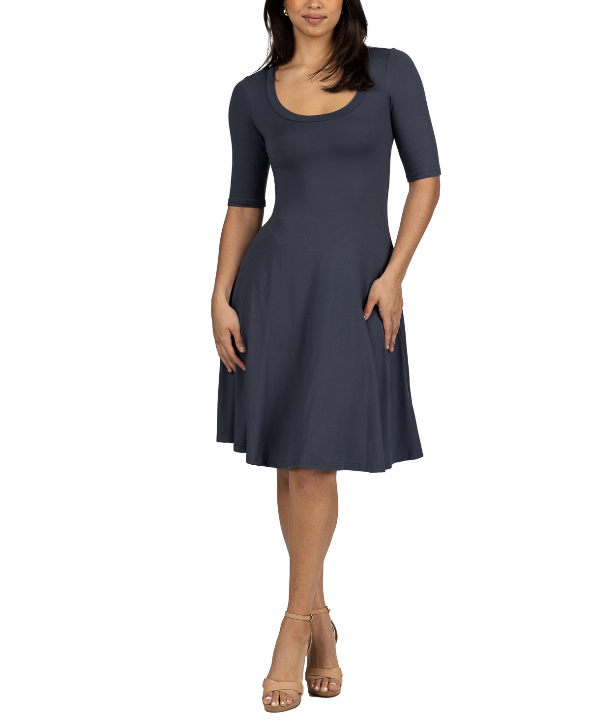 Click here for Womens A-Line Dress with Elbow Length Sleeves - Ch... prices