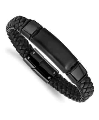 Chisel Stainless Steel Brushed Black IP-plated Black Leather Bracelet ...