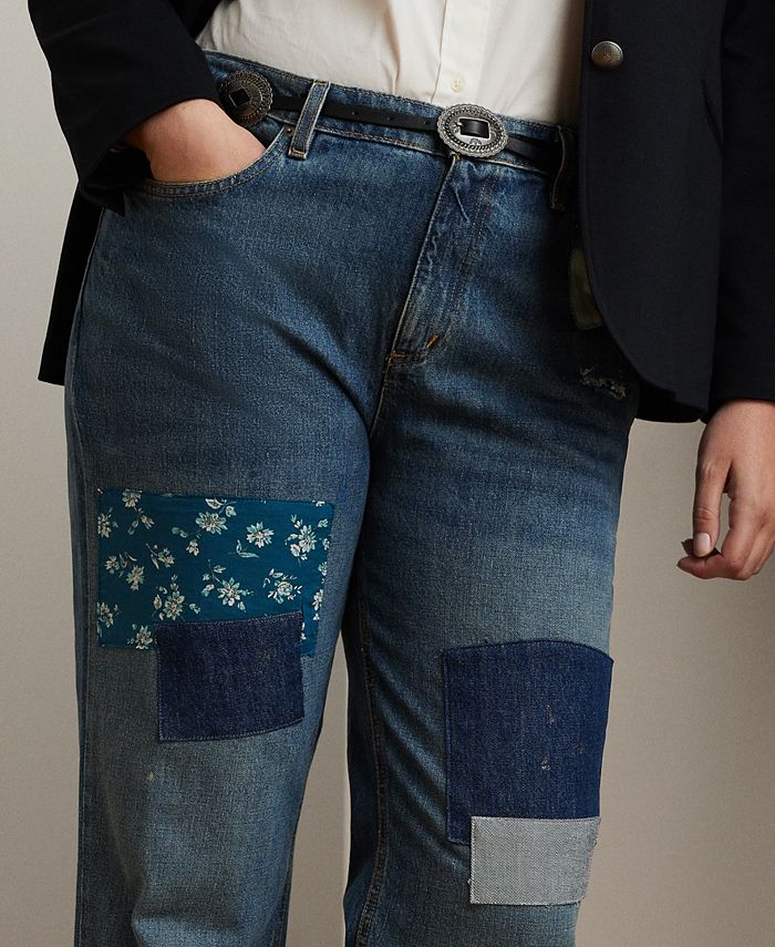 Lauren Ralph Lauren Plus Size Patchwork Boyfriend Jeans - Macy's