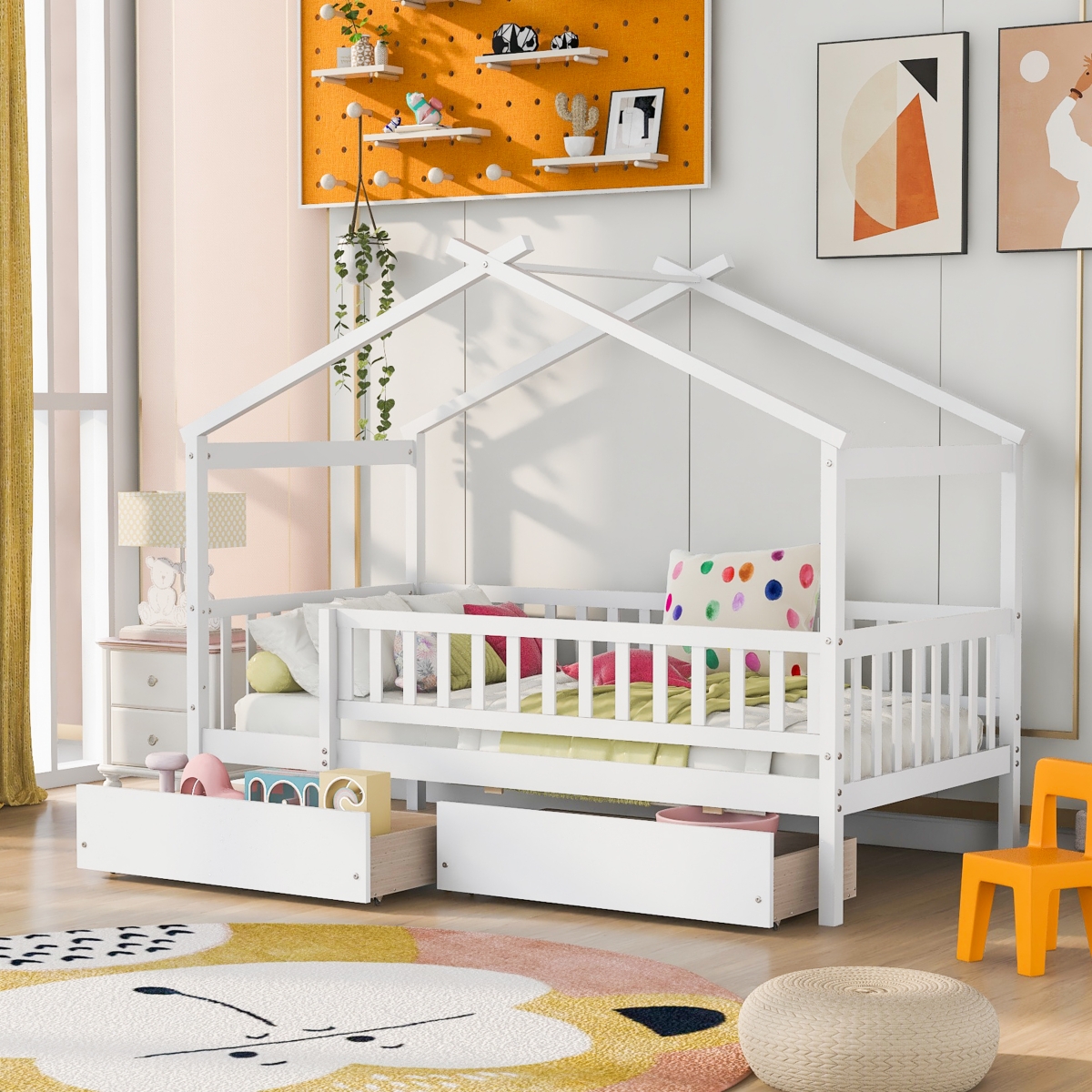 Click here for Streamdale Twin Size Wooden House Bed With Two Dra... prices