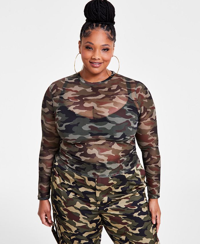 Nina Parker Trendy Plus Size Sheer Mesh Top - Macy's