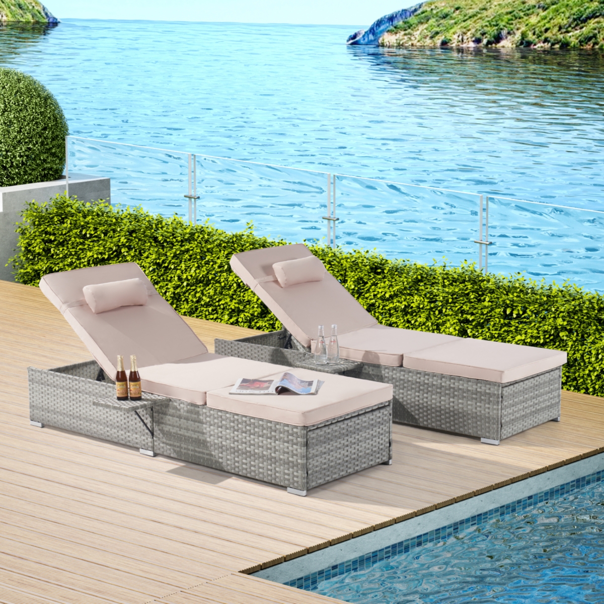 Click here for Streamdale Gray Rattan Outdoor Chaise Lounge with... prices