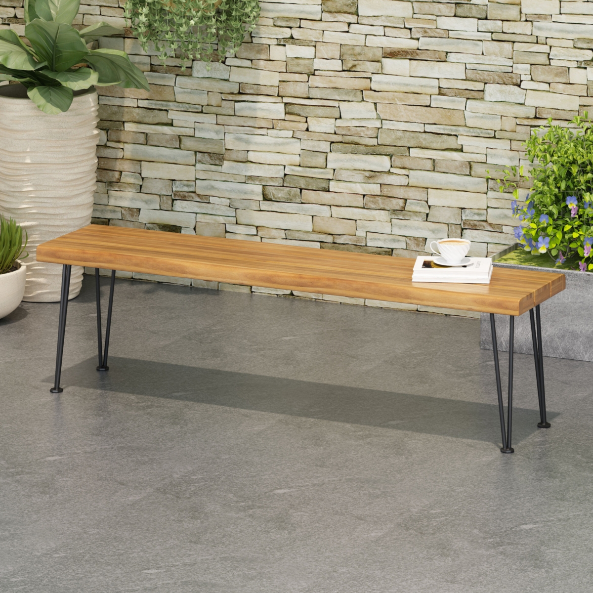 Click here for Streamdale Modern Industrial Acacia Wood Bench Wit... prices