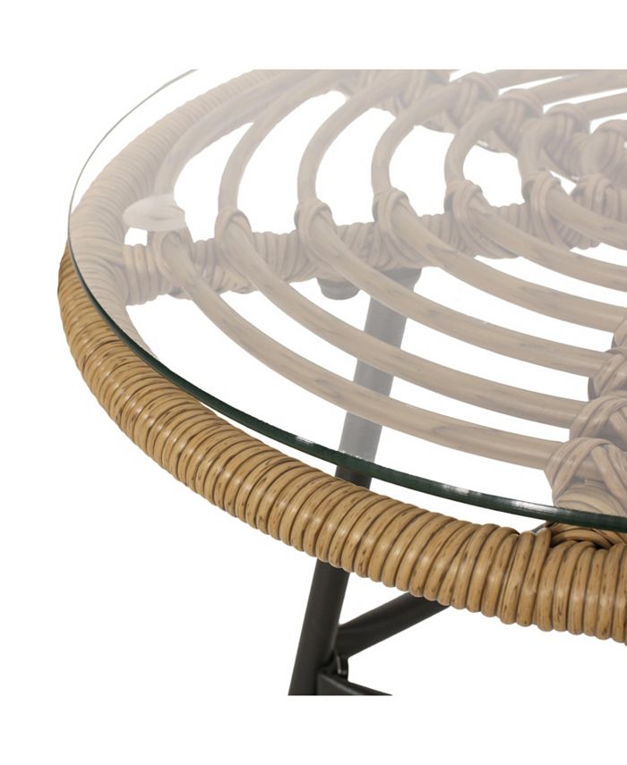Simplie Fun Modern Rattan Side Table With Tempered Glass Top - Macy's