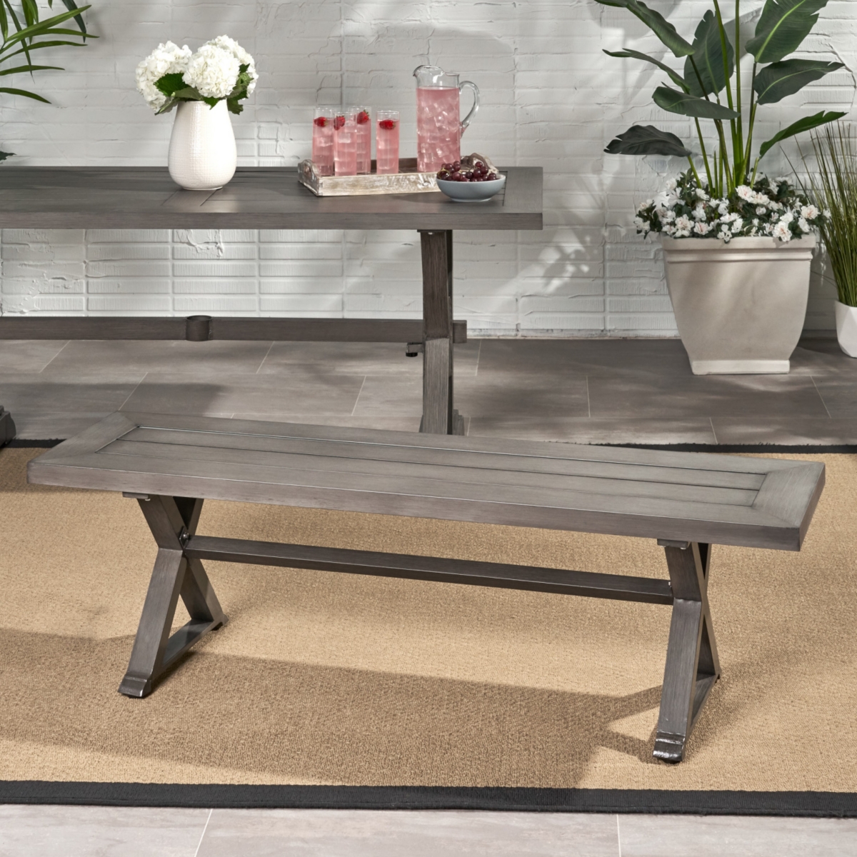 Click here for Streamdale Modern Aluminum Outdoor Dining Bench  D... prices