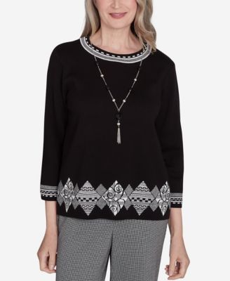 Alfred Dunner Runway Ready Women's Diamond Border Crew Neck Top With A ...