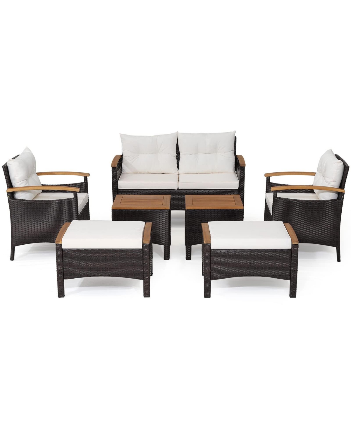 Click here for Sugift 7 Piece Rattan Patio Sofa Set with Acacia W... prices