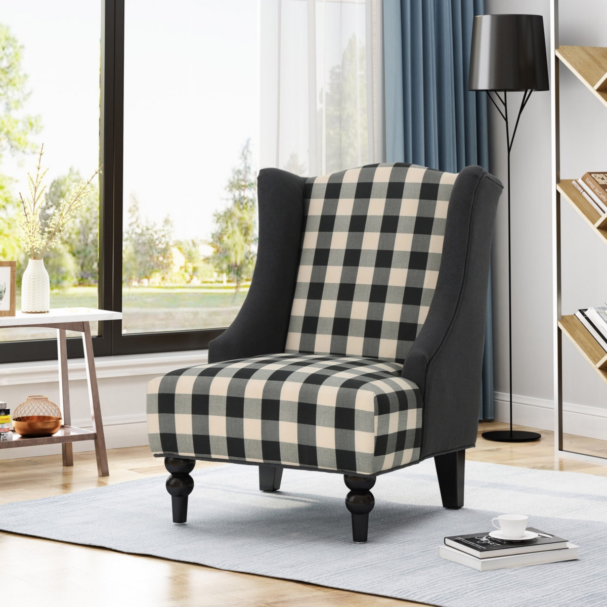 Click here for Streamdale Modern Wingback Club Chair  Black Check... prices