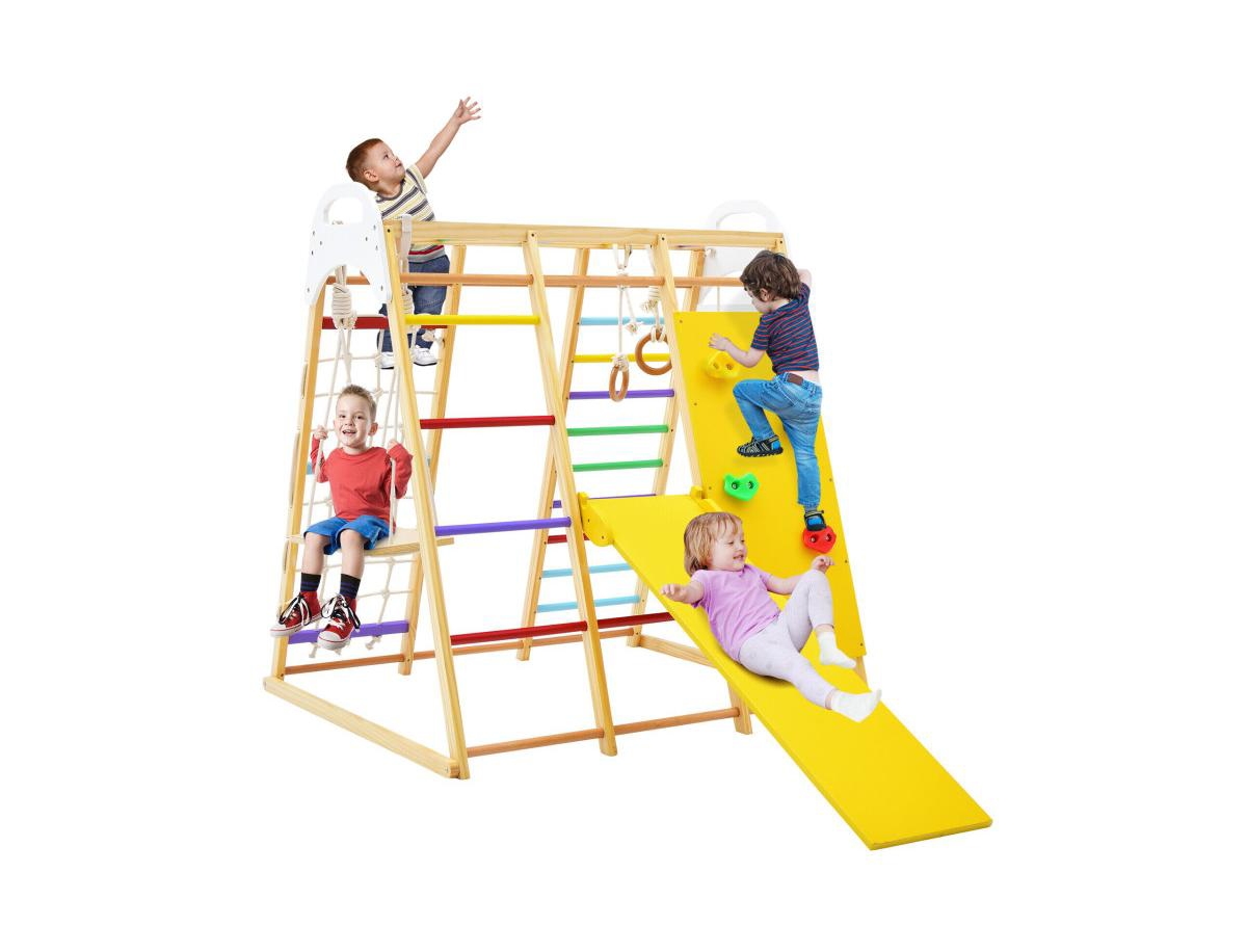 Click here for 8-in-1 Wooden Jungle Gym Playset with Slide and Mo... prices