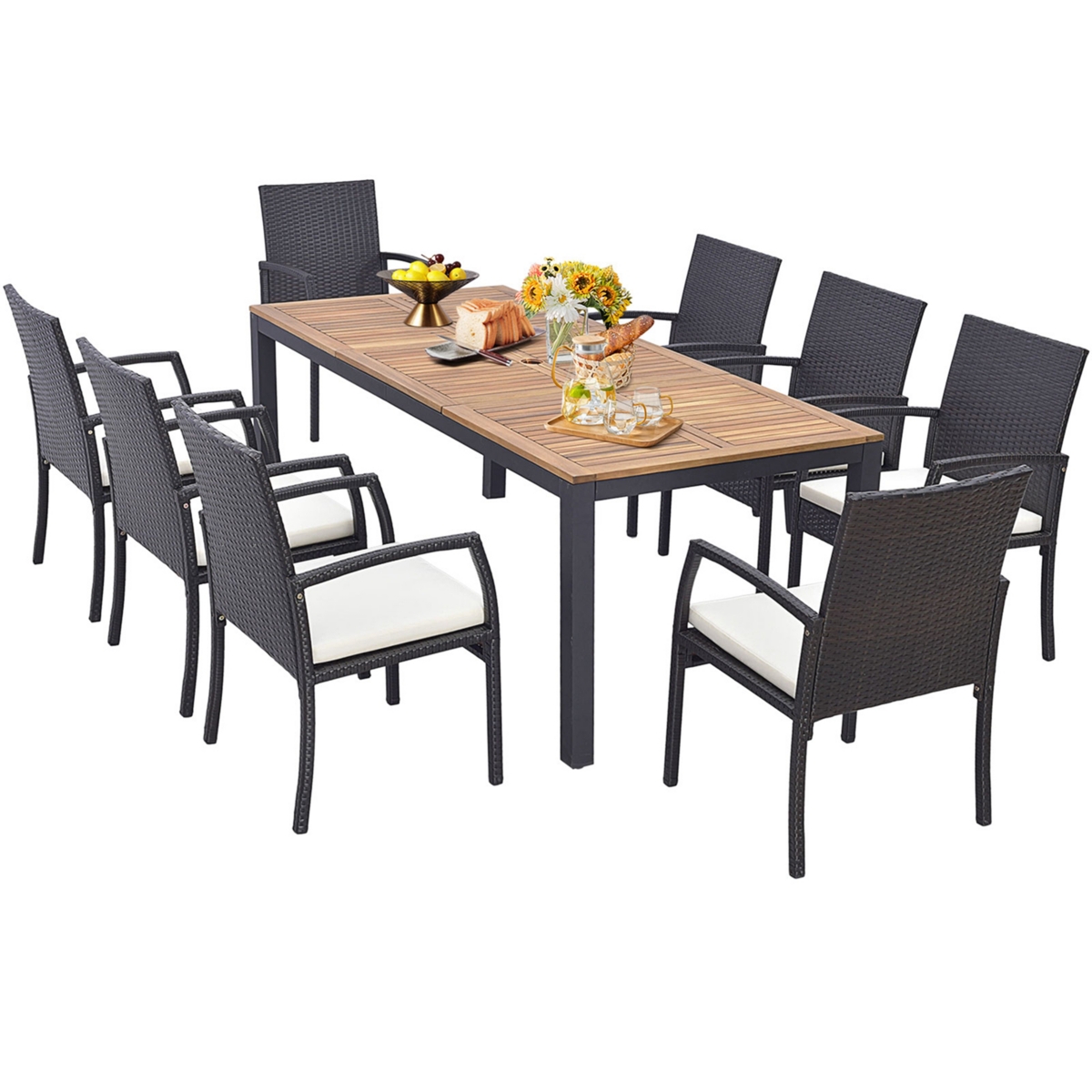 Click here for Costway 9 Pcs Patio Rattan Dining Set with Acacia... prices