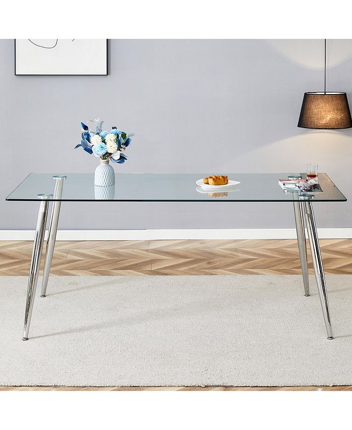 Simplie Fun Modern Glass Dining Table with Silver Legs - Macy's