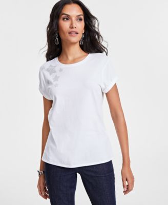 I.N.C. International Concepts Women's Cotton Embellished-Star Tee ...
