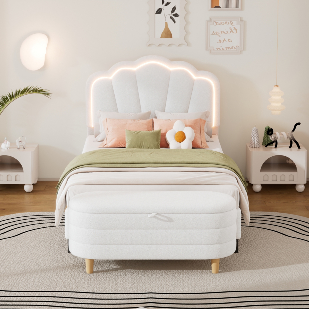 Click here for Streamdale Twin Size Flower-Shaped Led Platform Be... prices