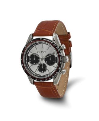 Chisel Stainless Steel Brown Leather Chronograph Watch - Macy's