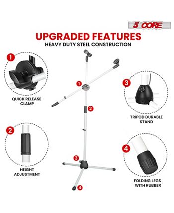 5 Core Mic Stand Collapsible Height Adjustable 31 to 59” Dual Metal ...