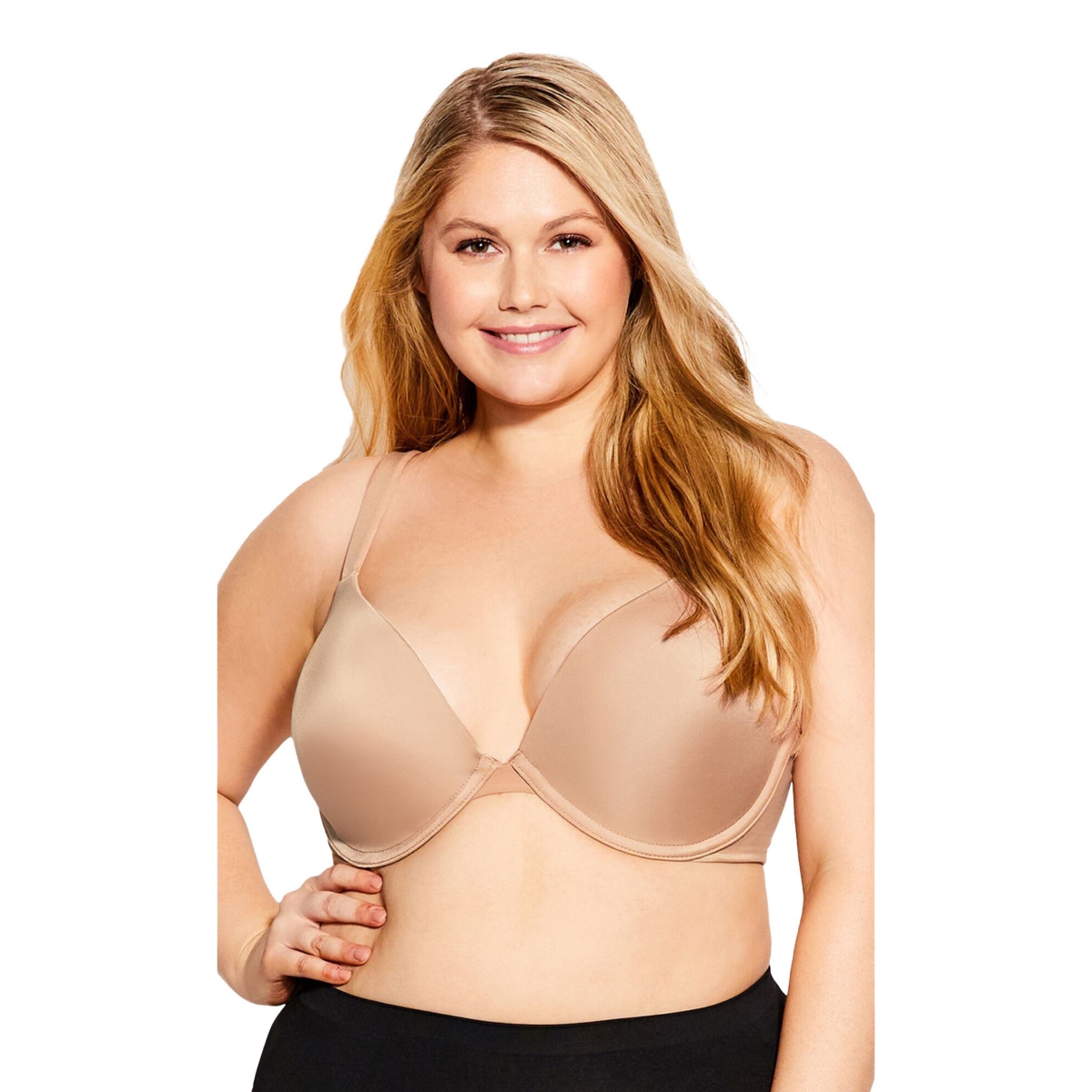 Click here for Avenue Plus Size Basic Plunge Wire-Free Bra - Nude prices