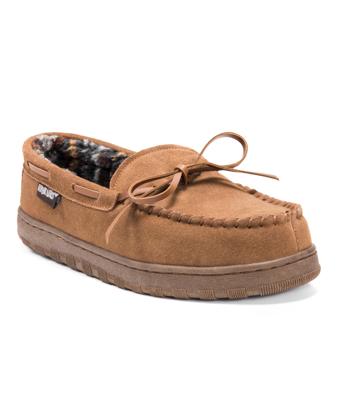 Muk Luks Mens Paul Printed Berber Suede Moccasin Slippers - Tan