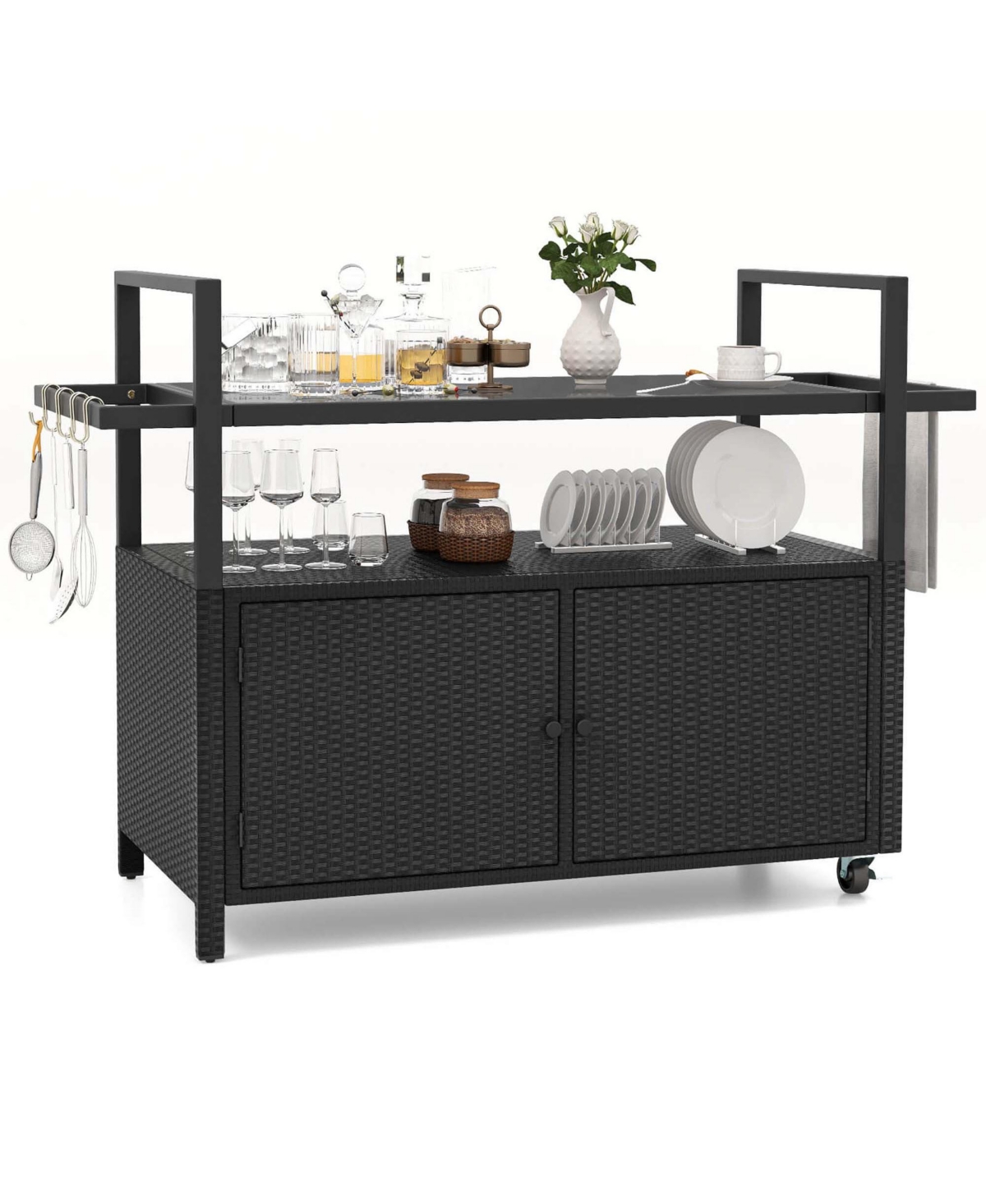 Click here for Outdoor Bar Cart with Tempered Glass Top Storage C... prices