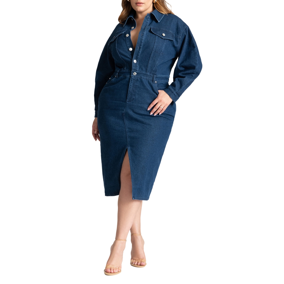Click here for Eloquii Plus Size Oversized Denim Midi Dress - Med... prices