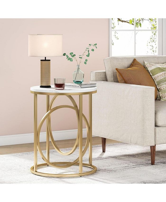 Tribesigns Modern Round End Table with Faux Marble White Top, 20”Sofa ...