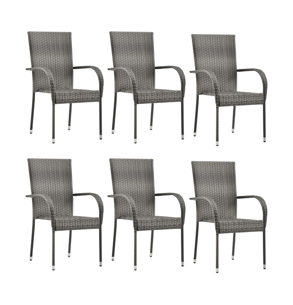 Click here for Stackable Patio Chairs 6 pcs Gray Poly Rattan - Gr... prices