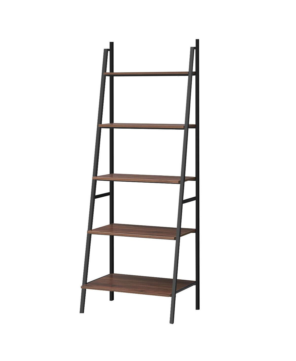 Click here for Sugift 5 Tier Leaning Bookshelf Wood Metal Bookcas... prices