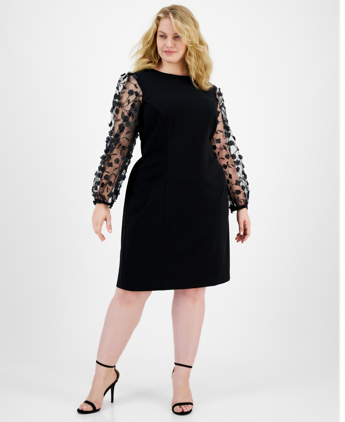 Click here for Connected Plus Size Floral-Applique Sheath Dress -... prices