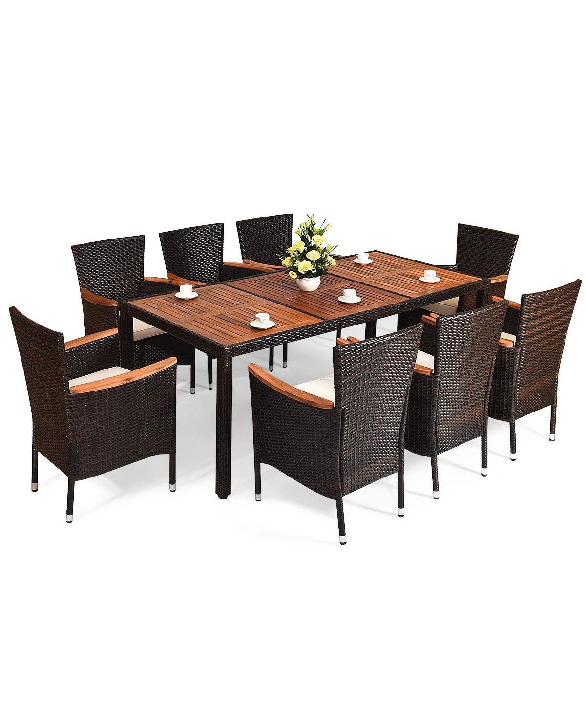 Click here for Sugift 9 Pieces Rattan Dining Set with Acacia Wood... prices