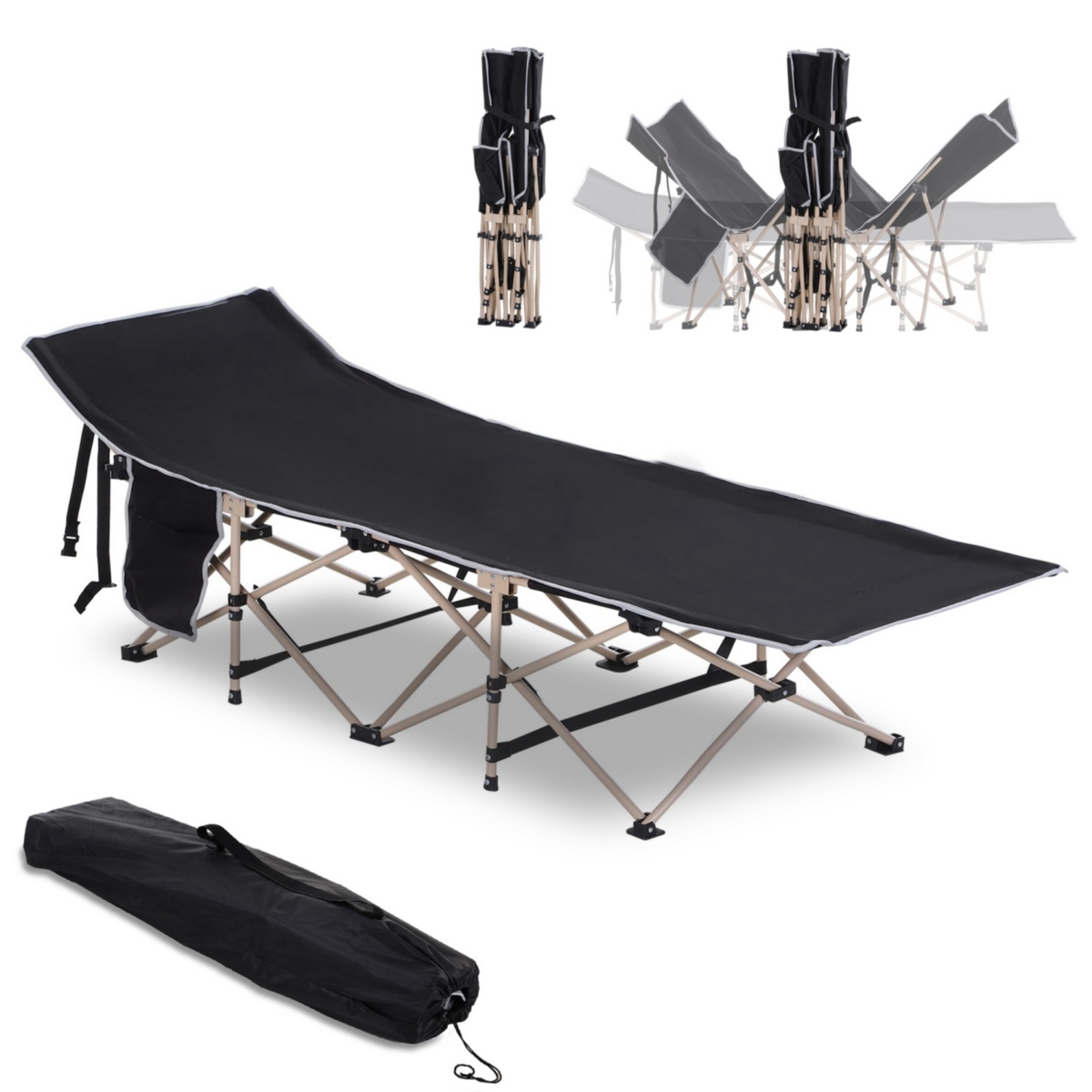 Click here for Folding Camping Cot for Adults with Storage - Blac... prices