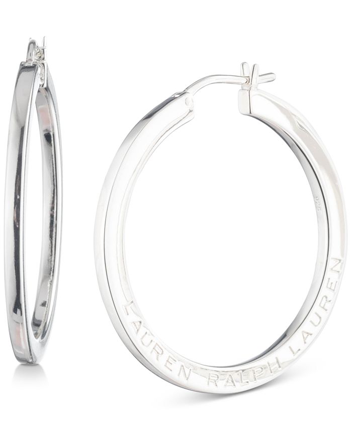 Ralph Lauren Sterling Silver Medium Logo-Etched Intertwined Hoop Earrings, 1.4" - Macy's