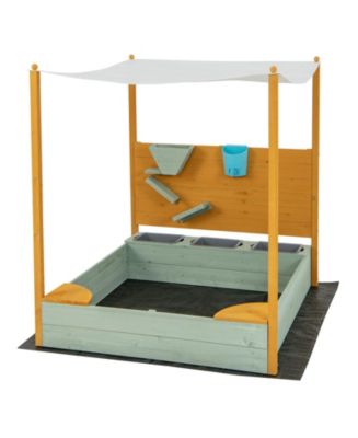 VEBREDA Kids Sandbox with Sand Wall w/ Removable Canopy for Kids 3-8 ...