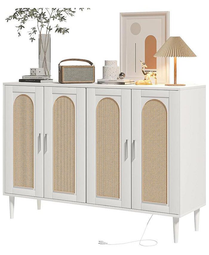 gaomon Sideboard Buffet Cabinet, 4 Rattan Doors Accent Storage Cabinet ...