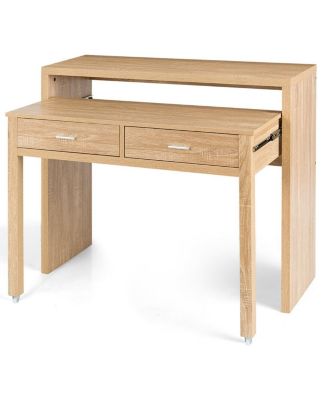 Extendable Computer Desk with Pull Out Secondary Desk-Natural - Macy's