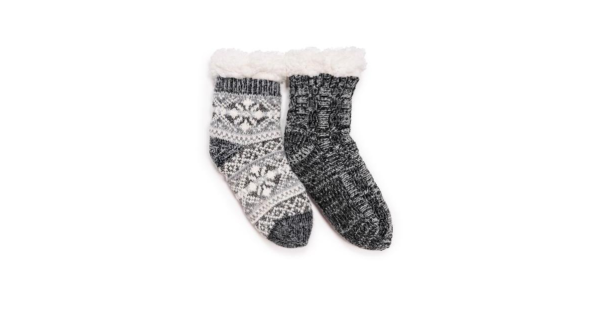 Click here for Muk Luks Womens 2 Pack Chenille Cabin Sock - Ebony prices