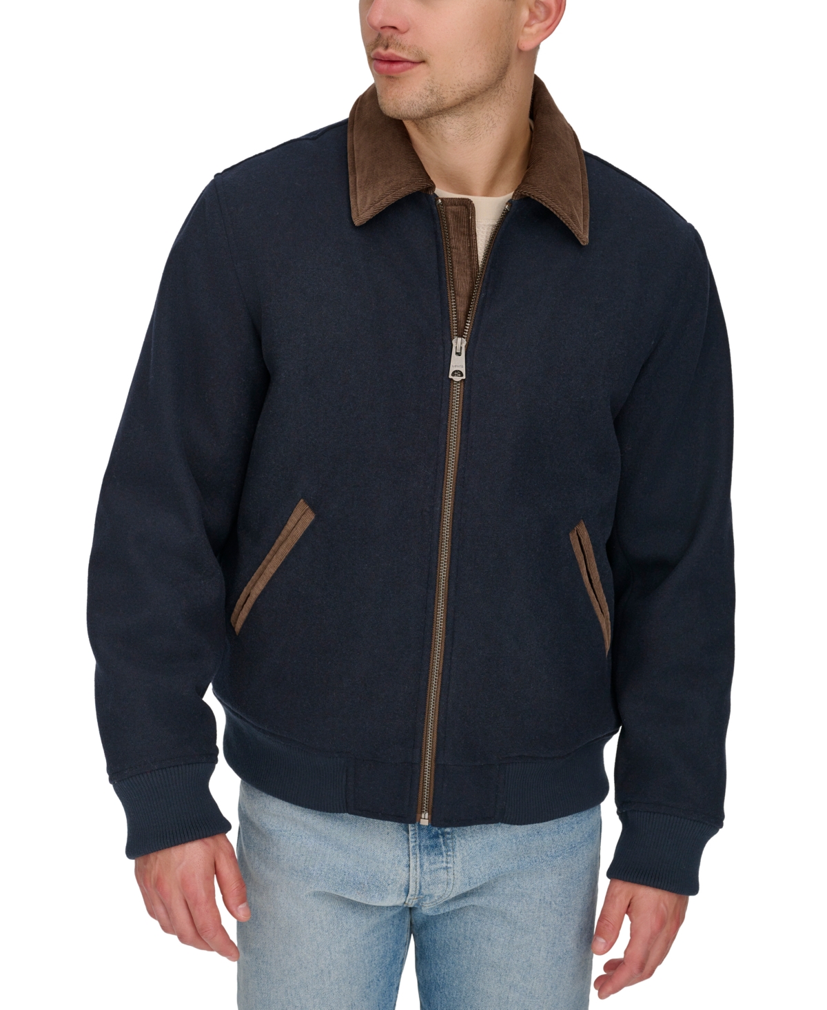 Click here for Levis Mens Zip Corduroy-Collar Jacket - Navy prices
